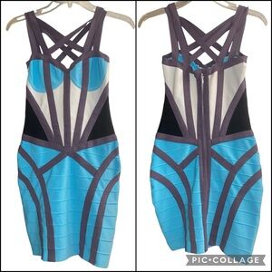 Herve Leger | Dresses | Herve Leger Colorblock Bandage Bodycon Caged ...